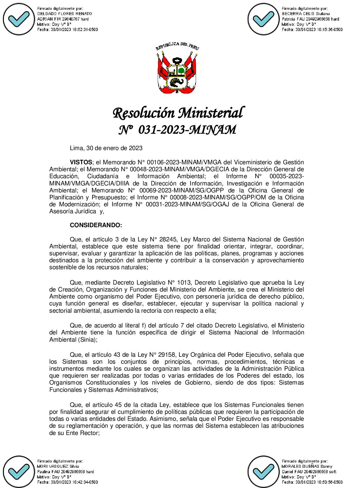Aprobación de los “Lineamientos para la incorporación de la información ambiental en la ...